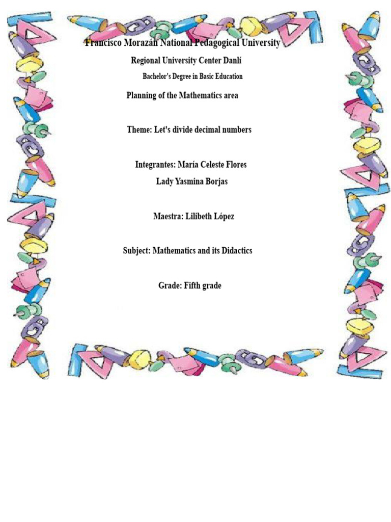 LESSON PLAN DIVISION OF DECIMAL NUMBERS Fifth Grade | PDF | Division ...