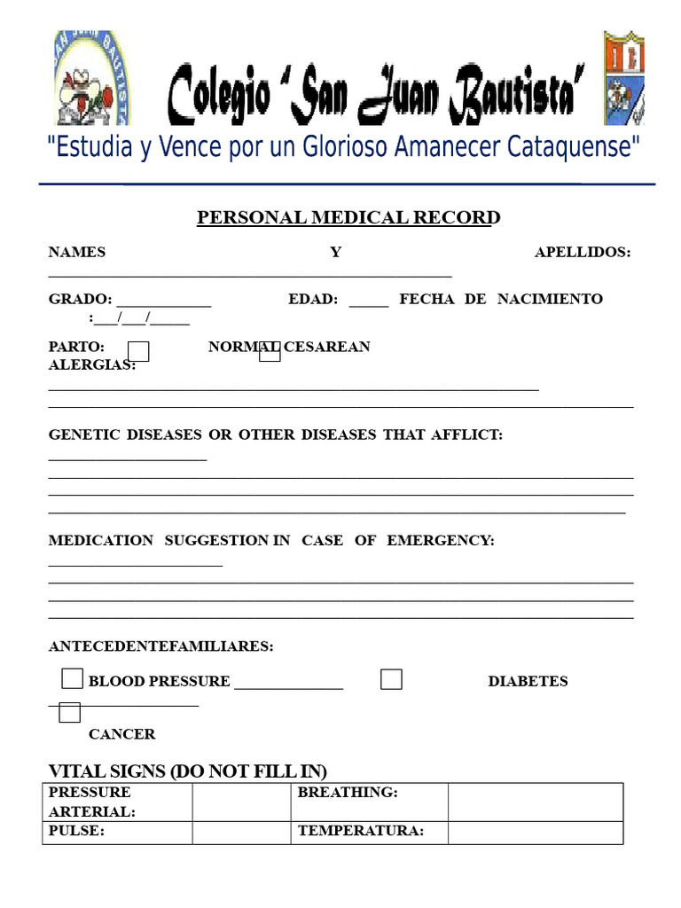 Personal Medical Record Model | PDF