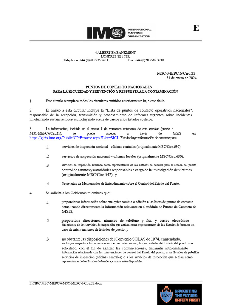 MSC-MEPC.6-Circ.22 Sopep 31 de Enero de 2025 | PDF