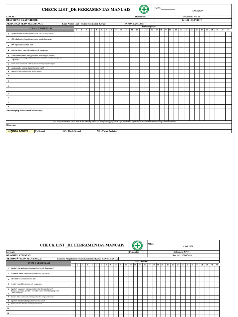 Checklist Alat Manual dan Keamanan 2020 | PDF