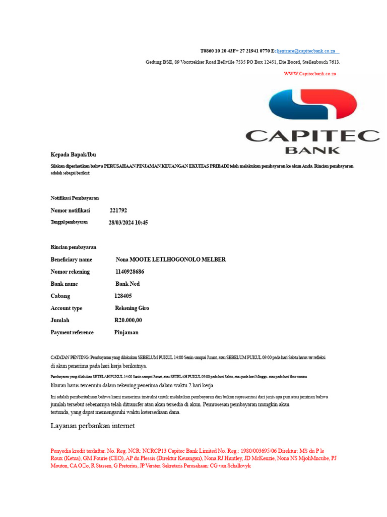Slip Pembayaran Capitec. | PDF
