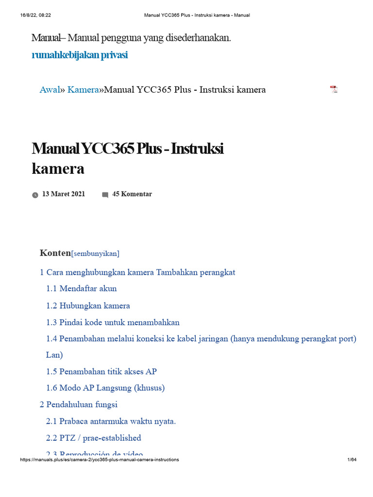 Panduan Lengkap YCC365 Plus Kamera | PDF