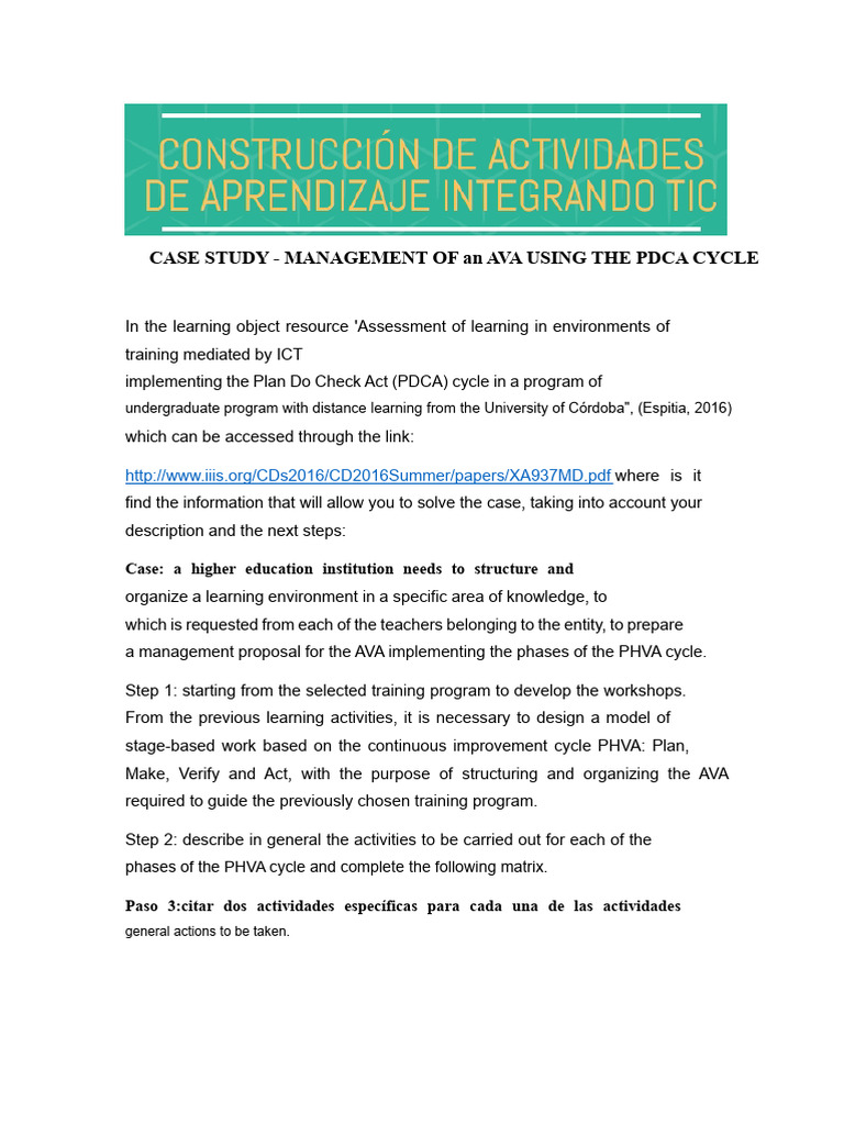 PDCA Cycle for AVA Management Case Study | PDF | Educational Technology ...