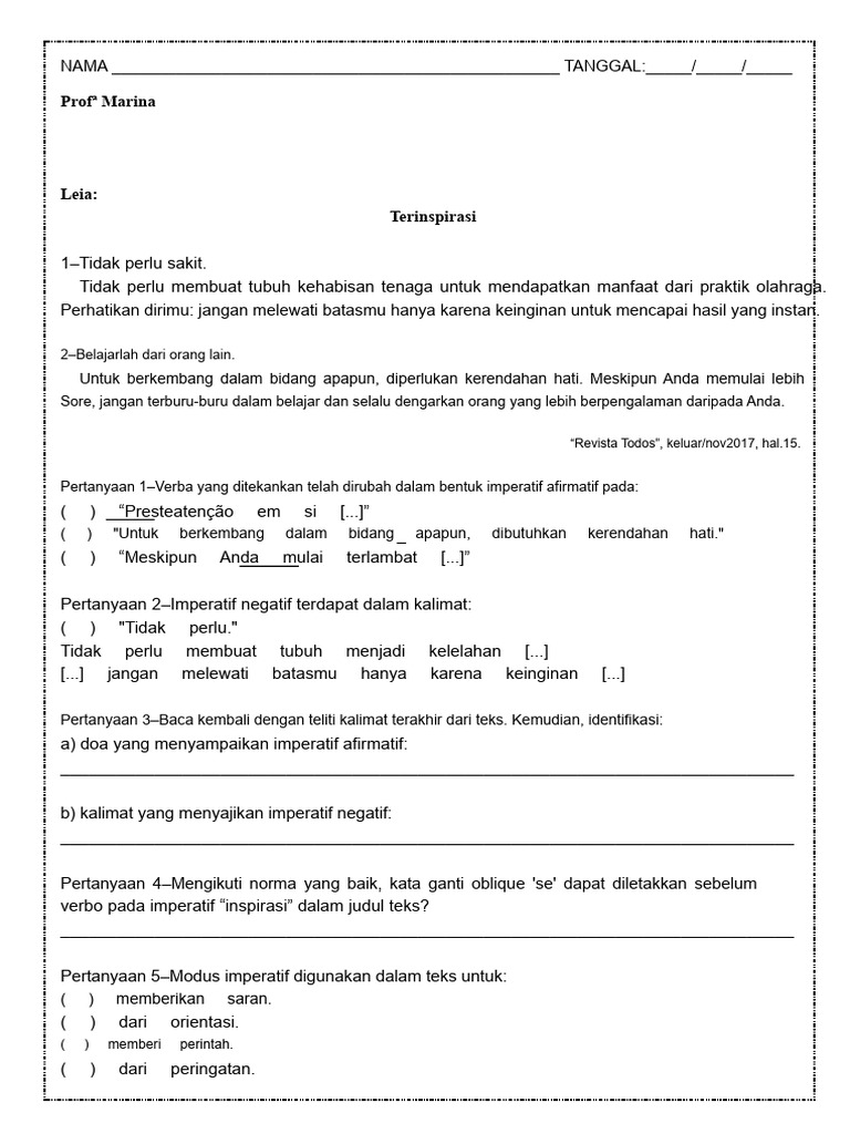 Kegiatan Bahasa Portugis Modus Imperatif Afirmatif Dan Modus Imperatif ...