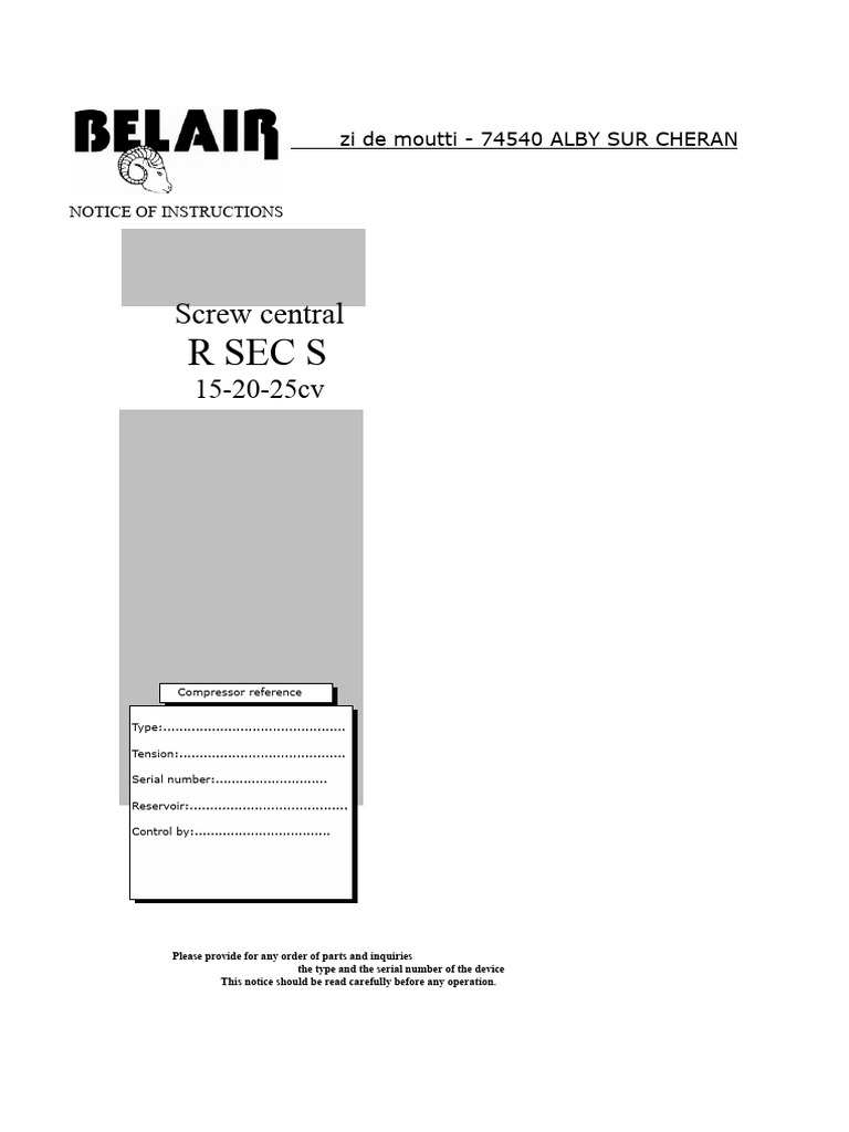 BELAIR NOTICE RSEC S 15 To 25 HP | PDF | Filtration | Valve