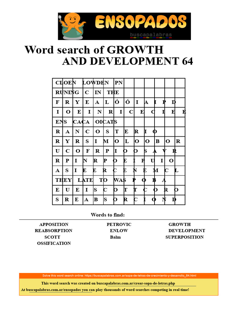 Growth and Development Word Search - 64 | PDF