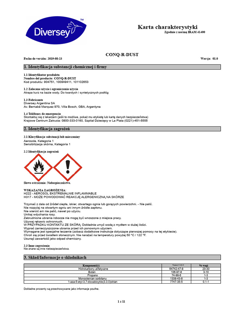 038 MSDS CONQ-R-DUST Ekologiczny (Magnetyzator Pyłu) 5L | PDF