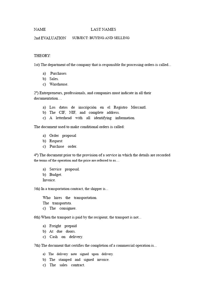 Purchase-Sale Exam 2nd Evaluation | PDF