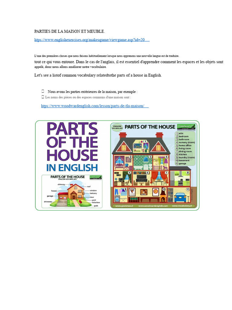 Vocabulaire des parties de la maison | PDF | Meubles | Aménagement d ...