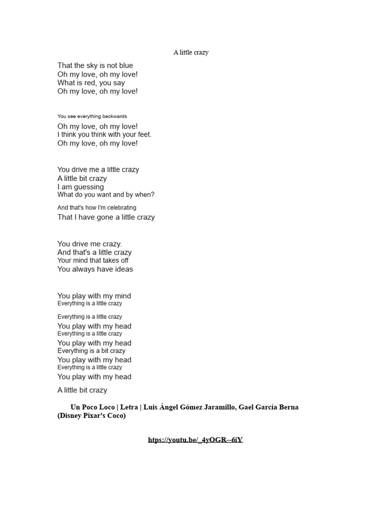 A Little Crazy Lyrics | PDF