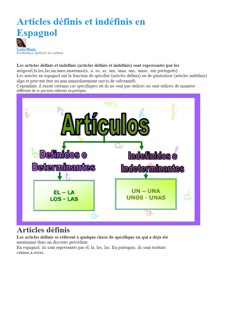 Articles définis et indéfinis en espagnol | PDF | Genre grammatical ...