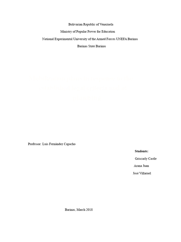 1-Mobilization Plans in Accordance With Established Legal Criteria and ...