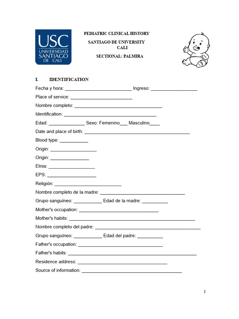 Clinical History - Pediatric in Blank | PDF | Physical Examination ...