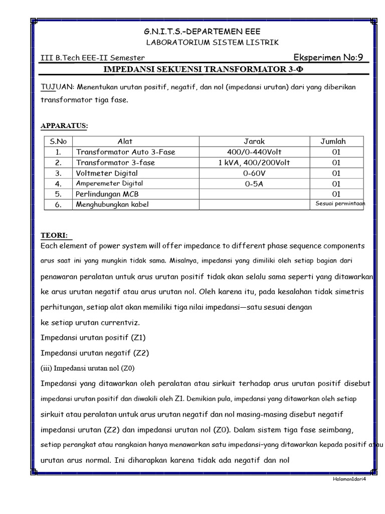 Impedansi Sekuens Transformator 3-Fasa | PDF