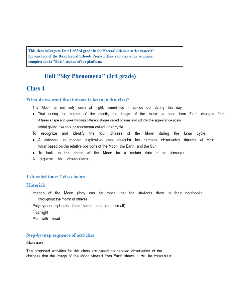 Sky Phenomena 3rd Grade Class 4 | PDF | Moon | Planetary Science