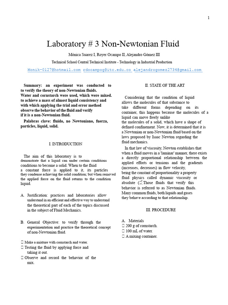 Non-Newtonian Fluid Experiment Guide | PDF | Fluid Mechanics | Fluid