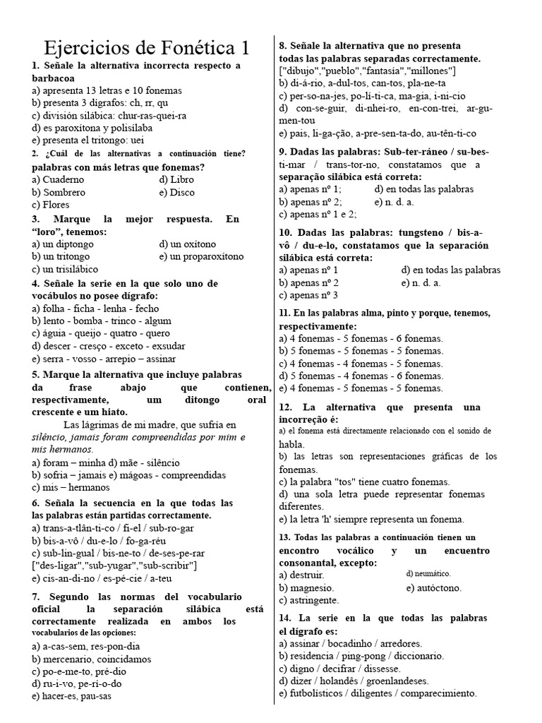 Ejercicios de Fonética | PDF | Sílaba | Fonema