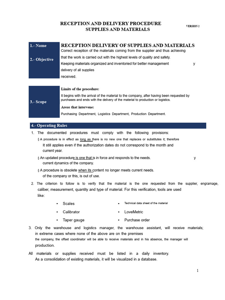 Procedure - Receipt and Delivery of Supplies and Materials | PDF ...