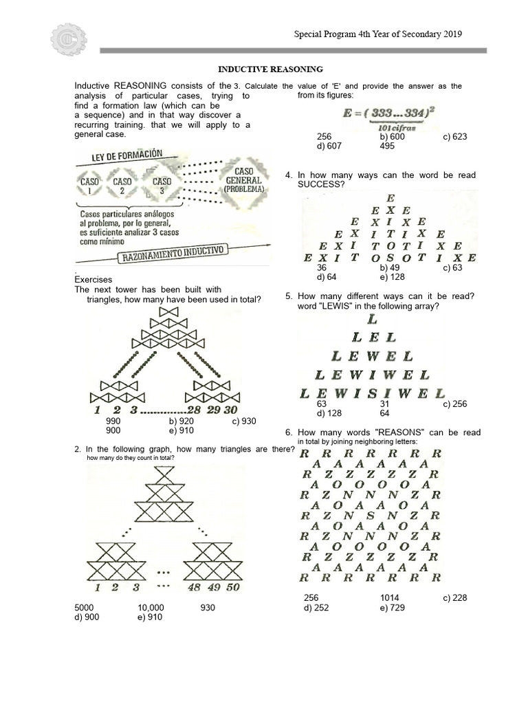 Inductive Reasoning Exercises for 4th Year | PDF | Triangle | Euclidean ...