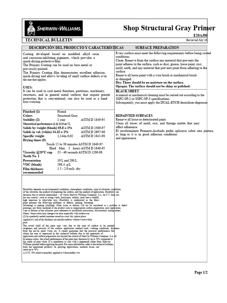 Alquidalic Primer Shop Primer Sherwin (E20AJ08) | PDF | Paint ...