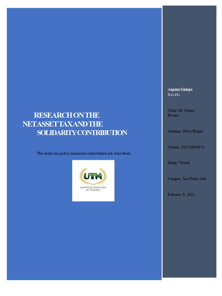 Research Task Net Asset and Solidarity Contribution | PDF | Taxes ...