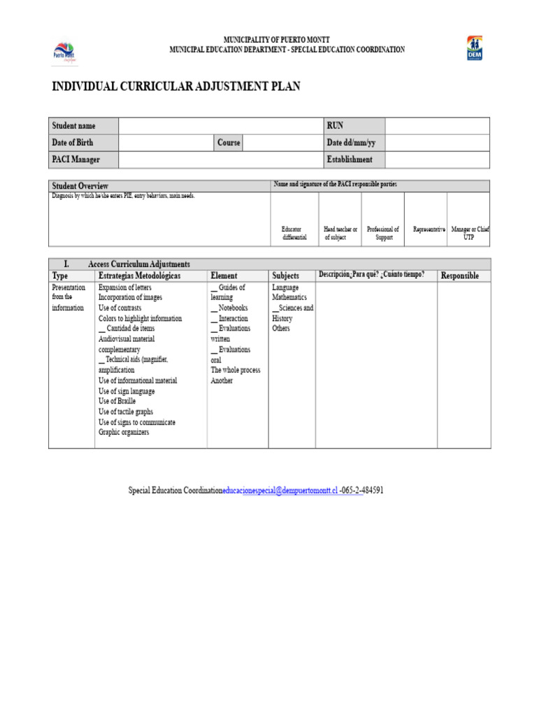 Individualized Curricular Adaptation Plan | PDF | Curriculum | Special ...