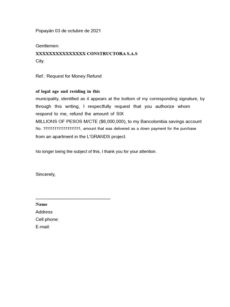 Request for Apartment Refund | PDF
