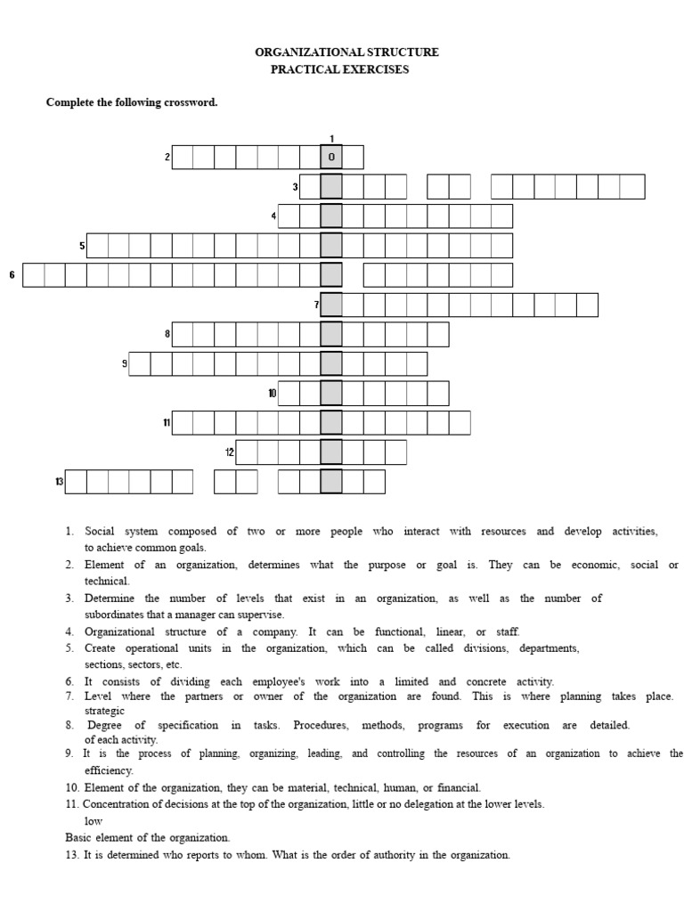 Organizational Structure Crossword | PDF