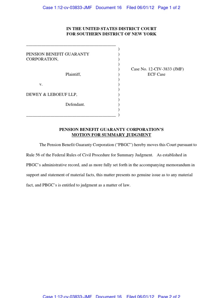 PBGC Motion For Summary Judgement | PDF | Summary Judgment | Judgment (Law)