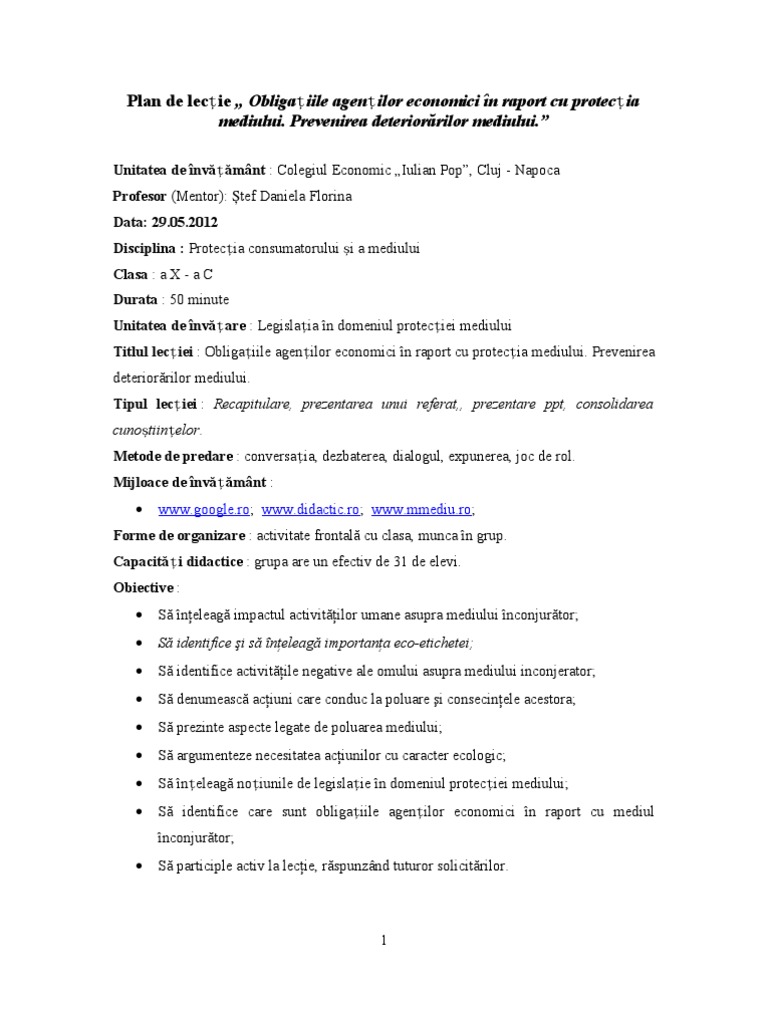 Plan de Lectie - A | PDF