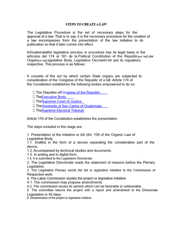 Steps to Create a Law in Guatemala | PDF | Bill (Law) | Public Speaking
