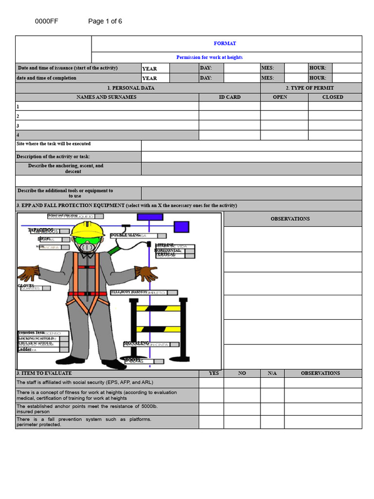 Work at Heights Permit Template | PDF | Microsoft Excel