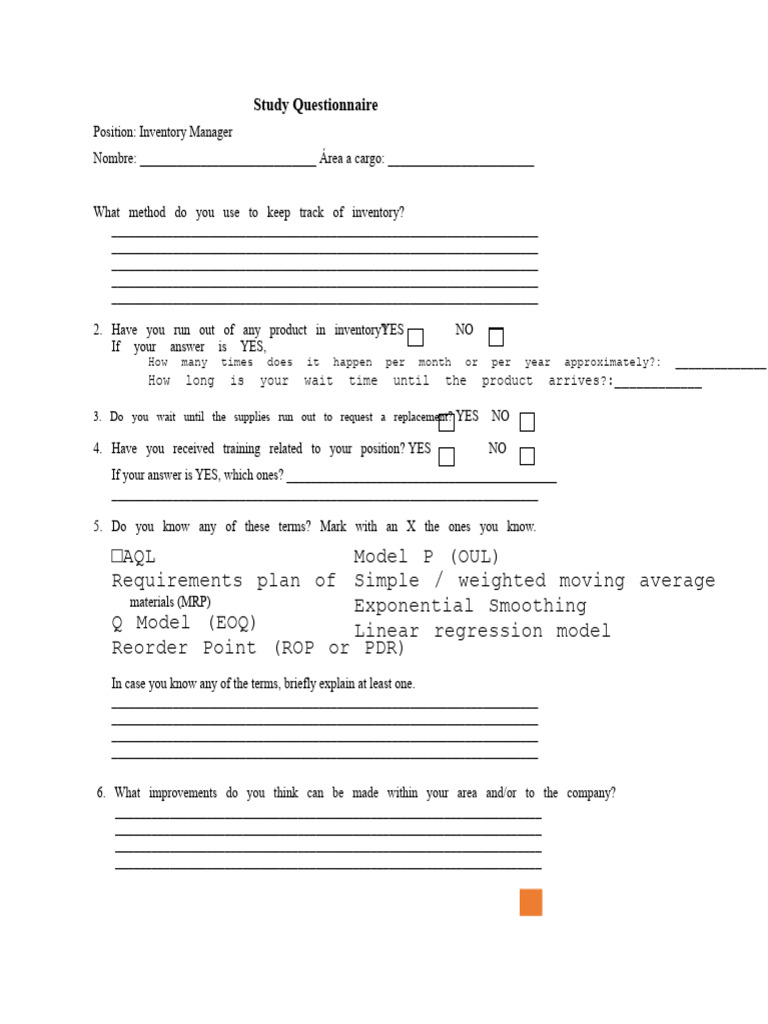 Inventory Questionnaire | PDF