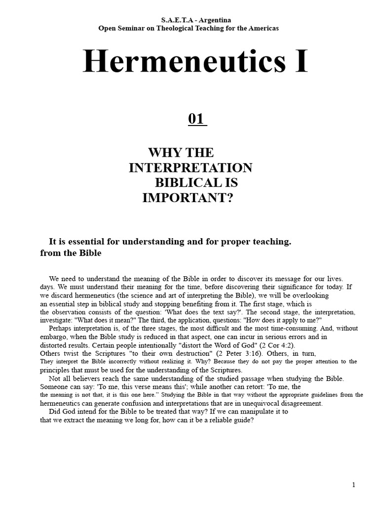 Hermeneutics 1 | PDF | Biblical Hermeneutics | Bible
