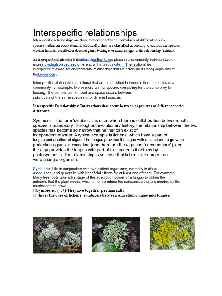 Interspecific Relationships Explained | PDF | Symbiosis | Parasitism