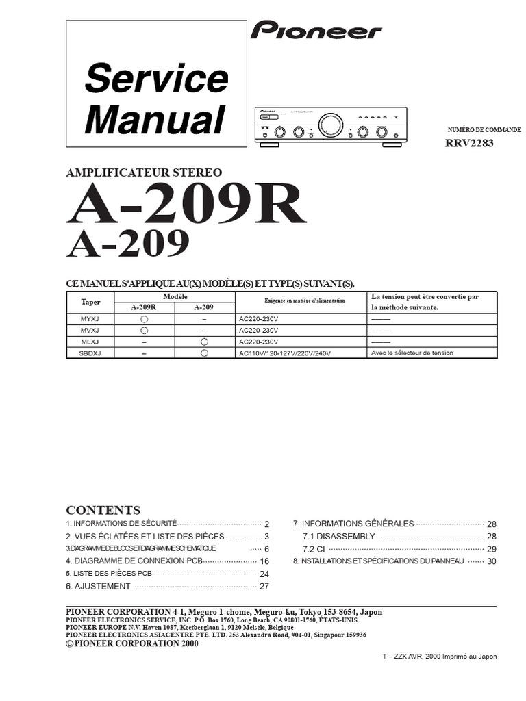 Manuel de service amplificateur A-209R | PDF | Électricité ...