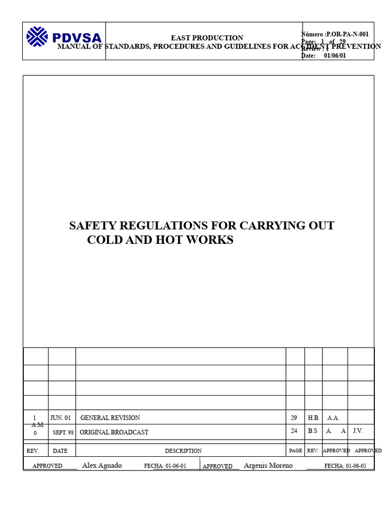 Safety For Performing Work Permits Cold Hot PDVSA Standard (POR-PA-N ...