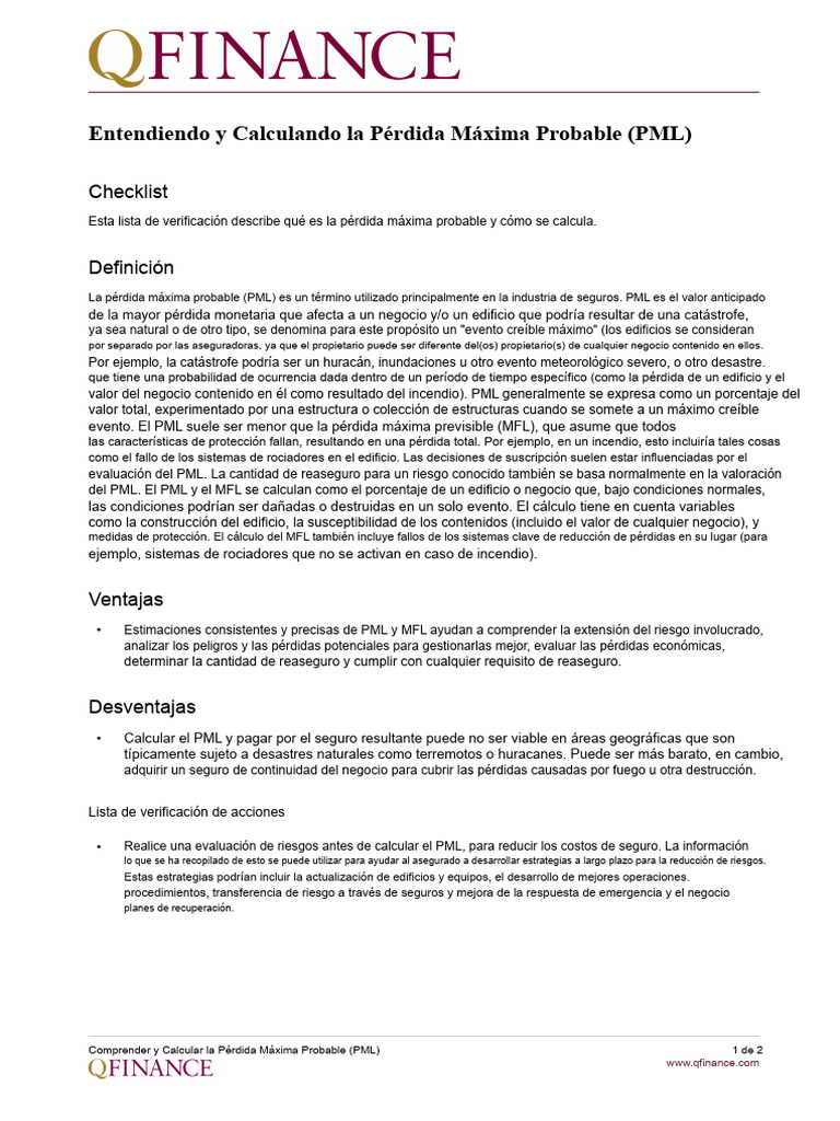 Entendiendo y Calculando La Pérdida Máxima Probable (PML) | PDF ...