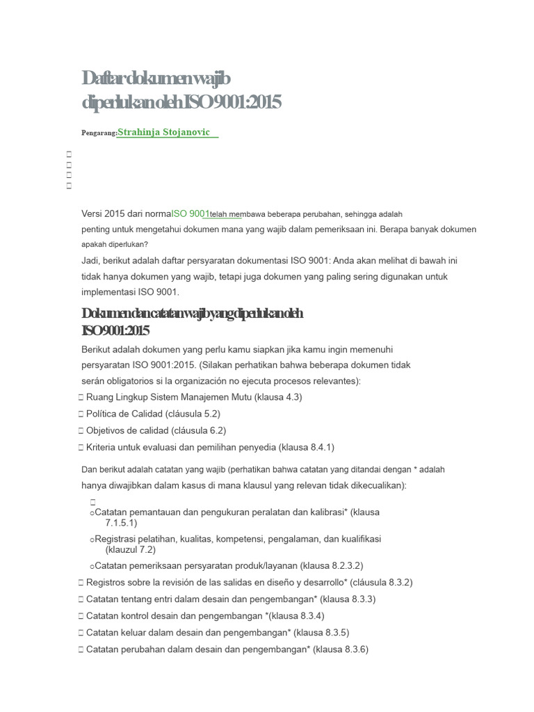 Dokumen Wajib ISO 9001:2015 | PDF