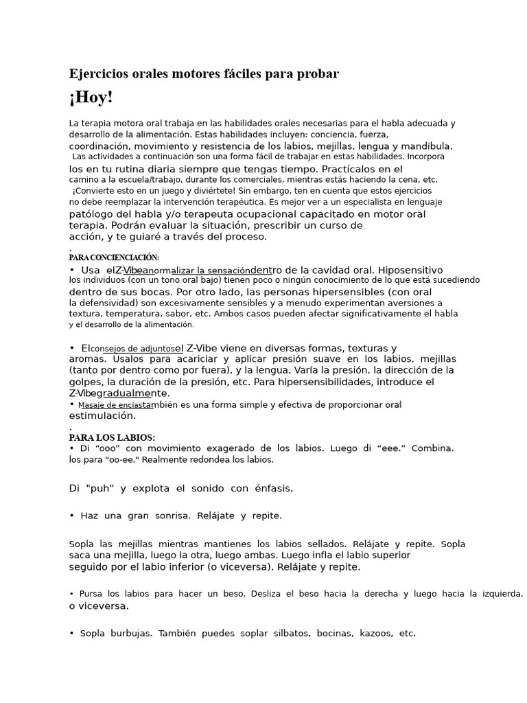 Ejercicios Orales Motores Fáciles para Probar | PDF | Boca