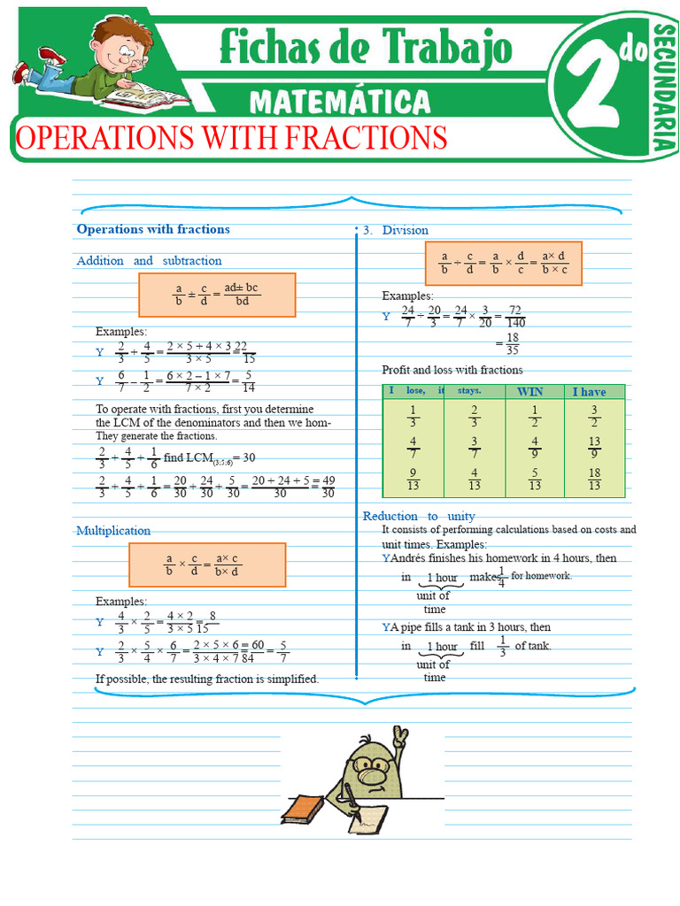 Operations With Fractions For Second Grade of Secondary School | PDF ...