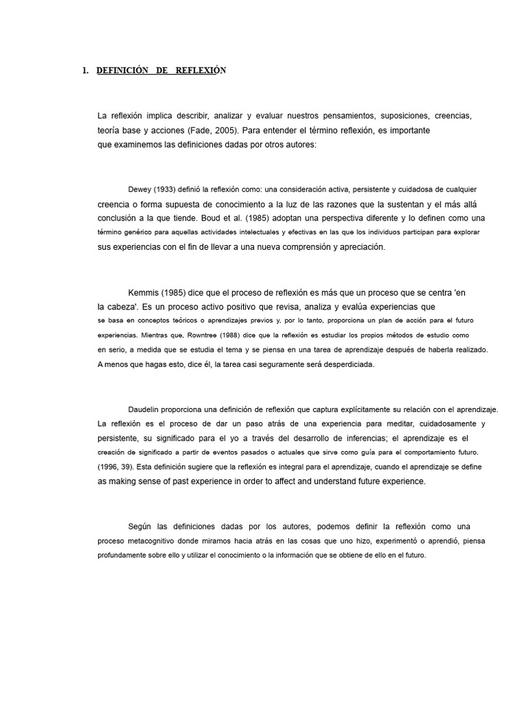 Tipos y Definiciones de Reflexión Educativa | PDF | Enseñando | Pensamiento