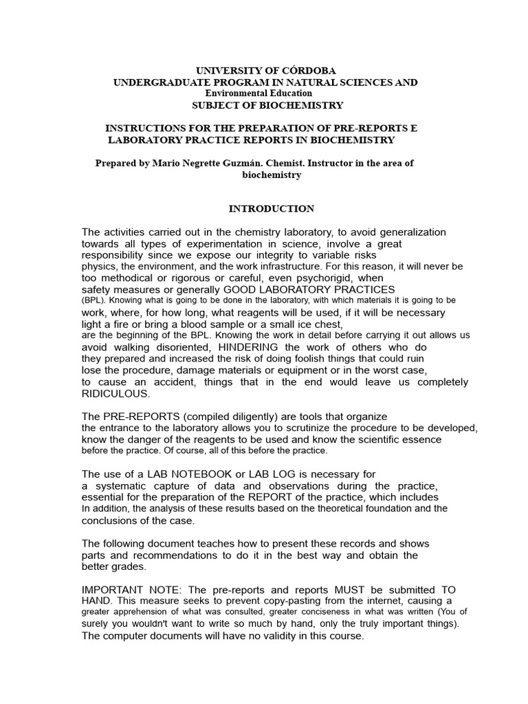 Template For Pre-Reports and Reports | PDF | Laboratories | Experiment
