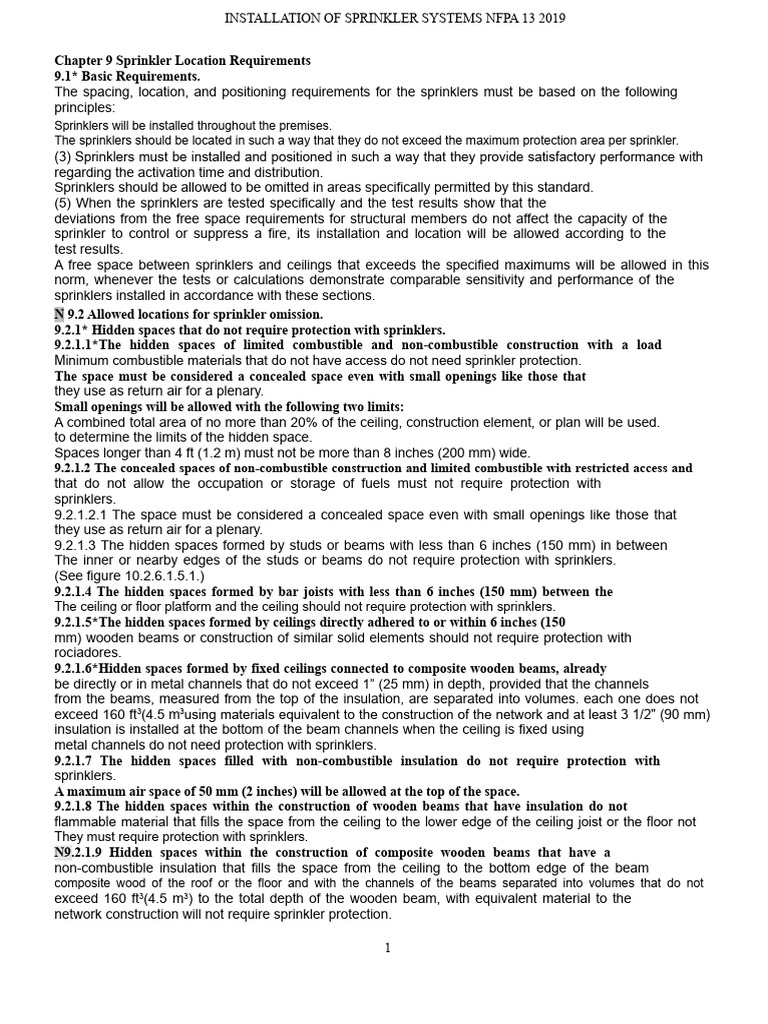 NFPA 13 2019 Sprinkler Location Guide | PDF | Fire Sprinkler System ...