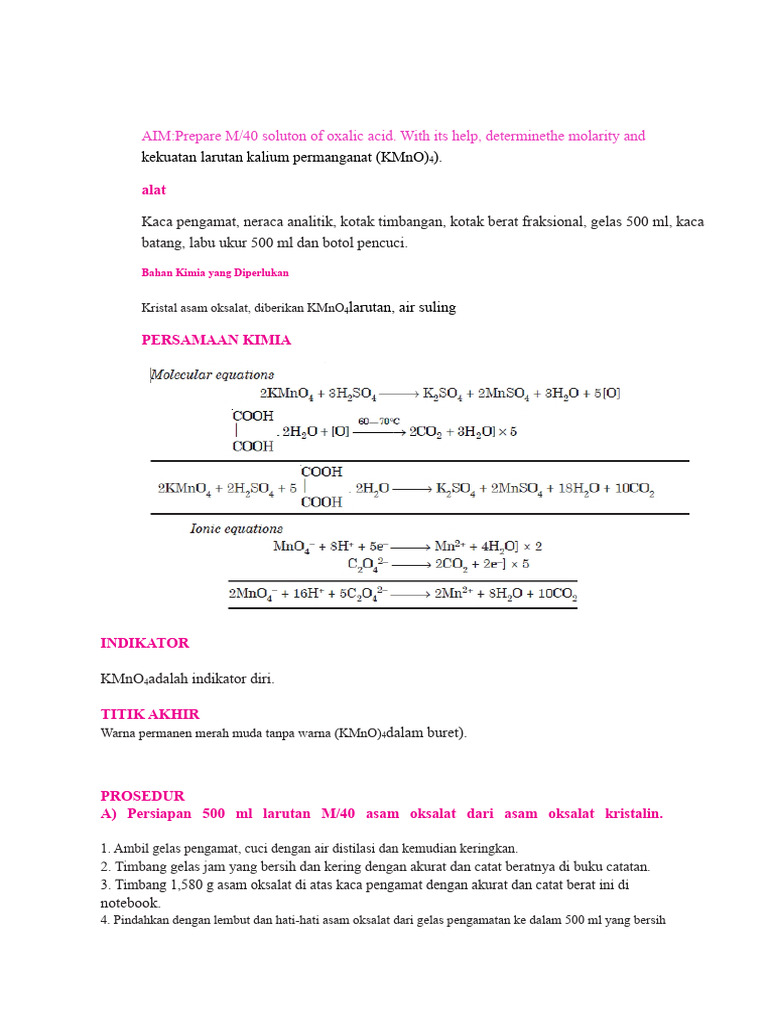 Persiapan Larutan M/40 Asam Oksalat | PDF