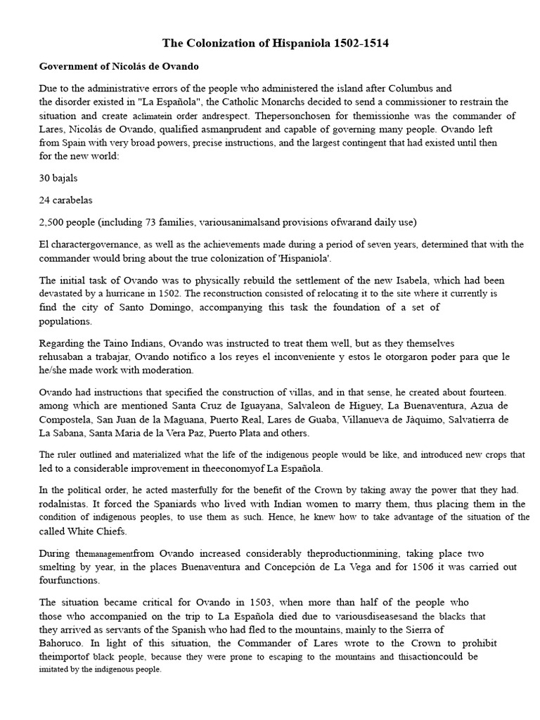 Hispaniola Colonization: Ovando's Governance | PDF | Spanish ...