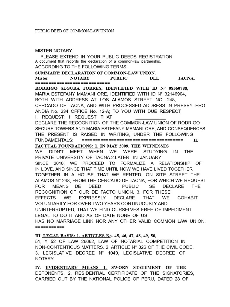 Public Deed of Common-Law Union | PDF | Justice | Crime & Violence