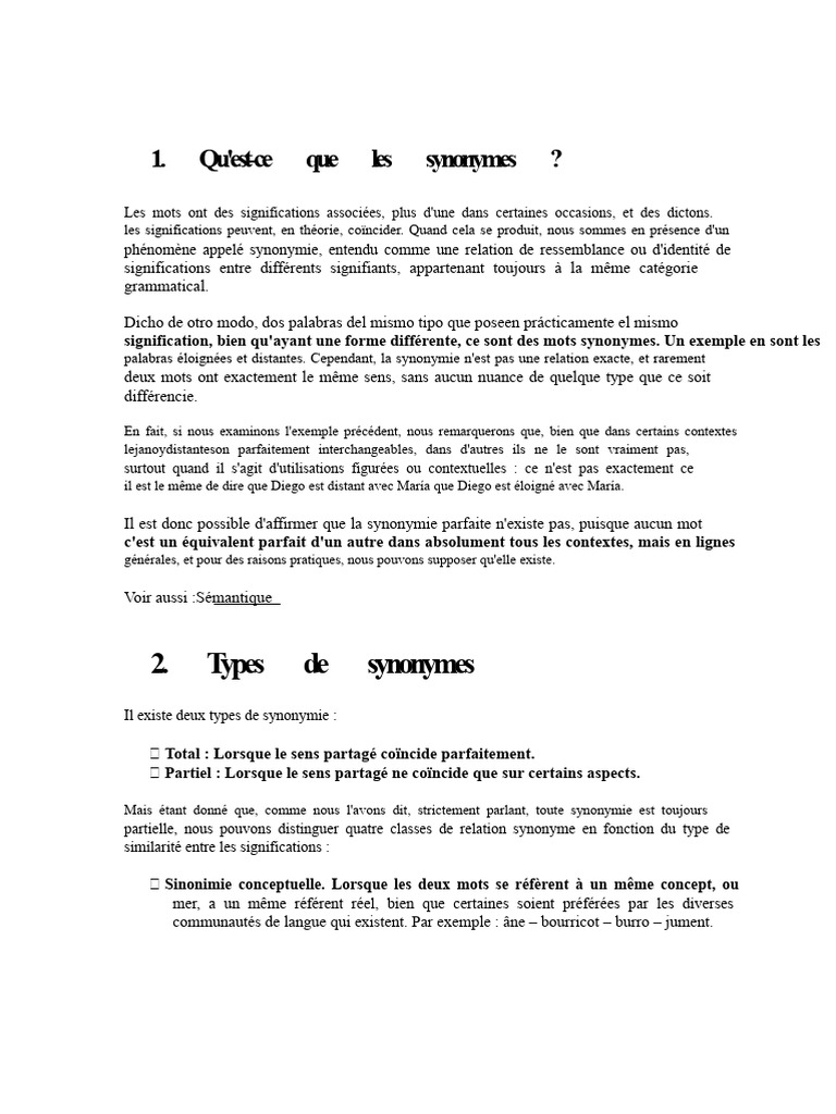 Comprendre les synonymes et leurs types | PDF | Linguistique