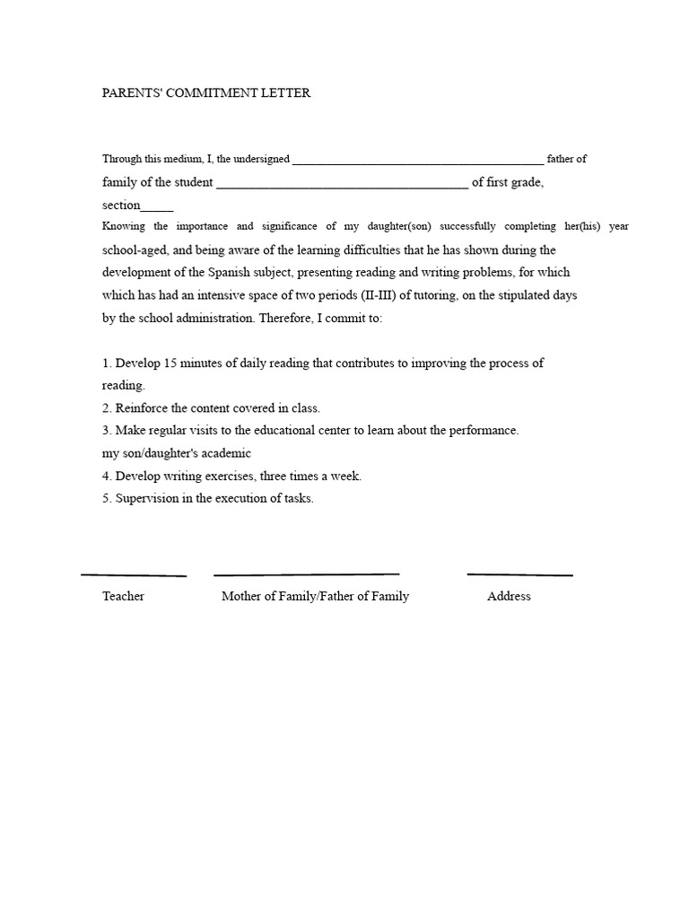 Commitment Letter First Grade | PDF