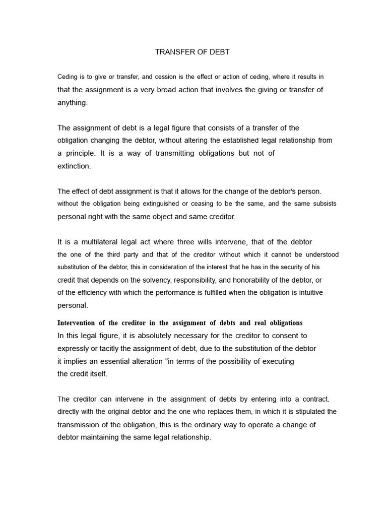 Debt Assignment | PDF | Assignment (Law) | Debtor